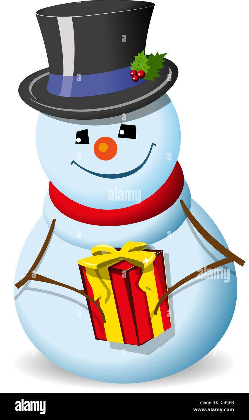 illustration, new year's snowman in hat on white background Stock Photo ...