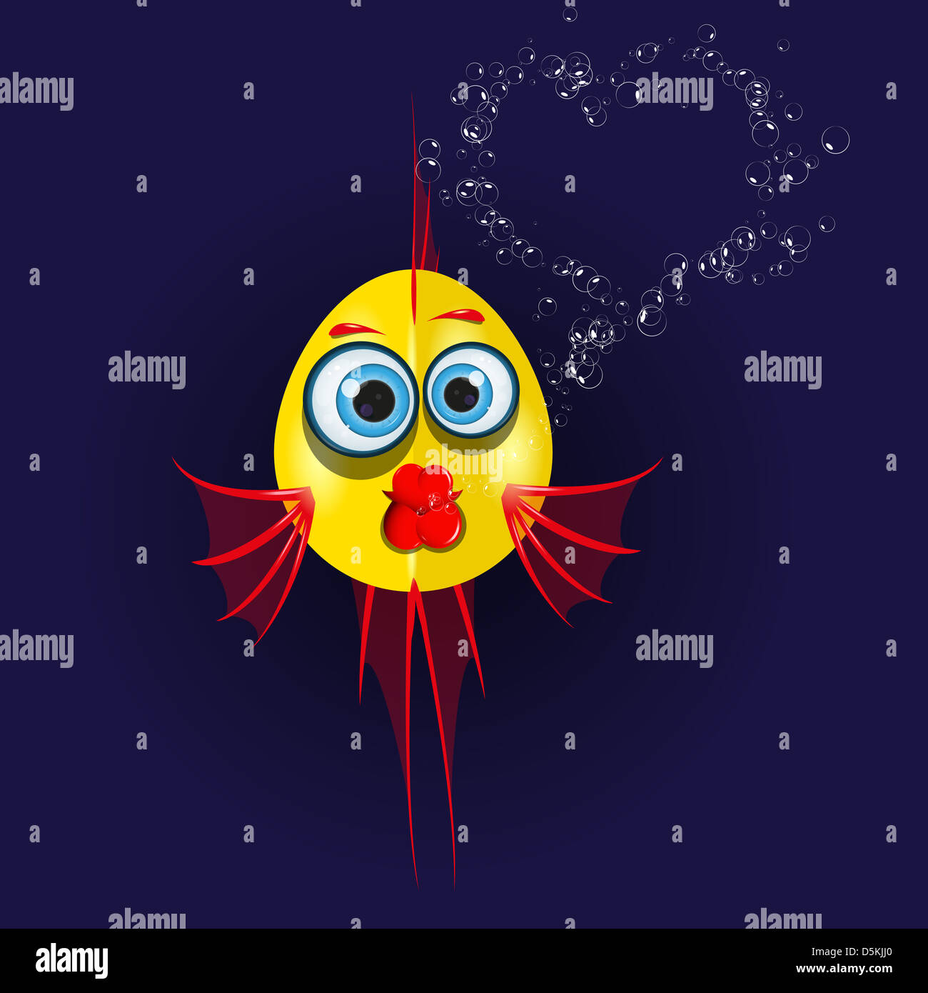 illustration love yellow fish and the heart of the bubbles Stock Photo ...