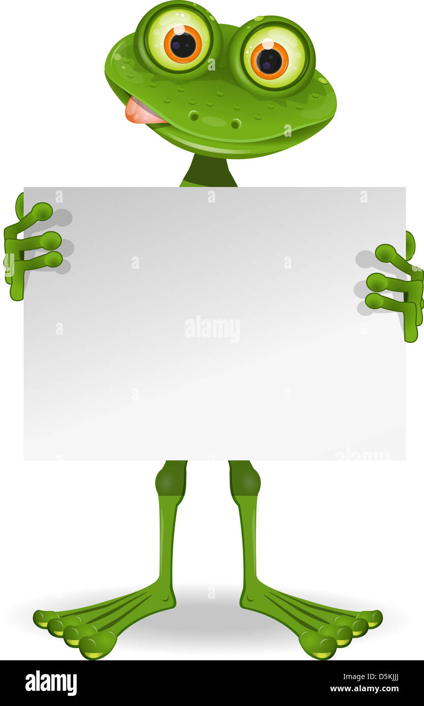 illustration of a cheerful frog with a white paper Stock Photo - Alamy