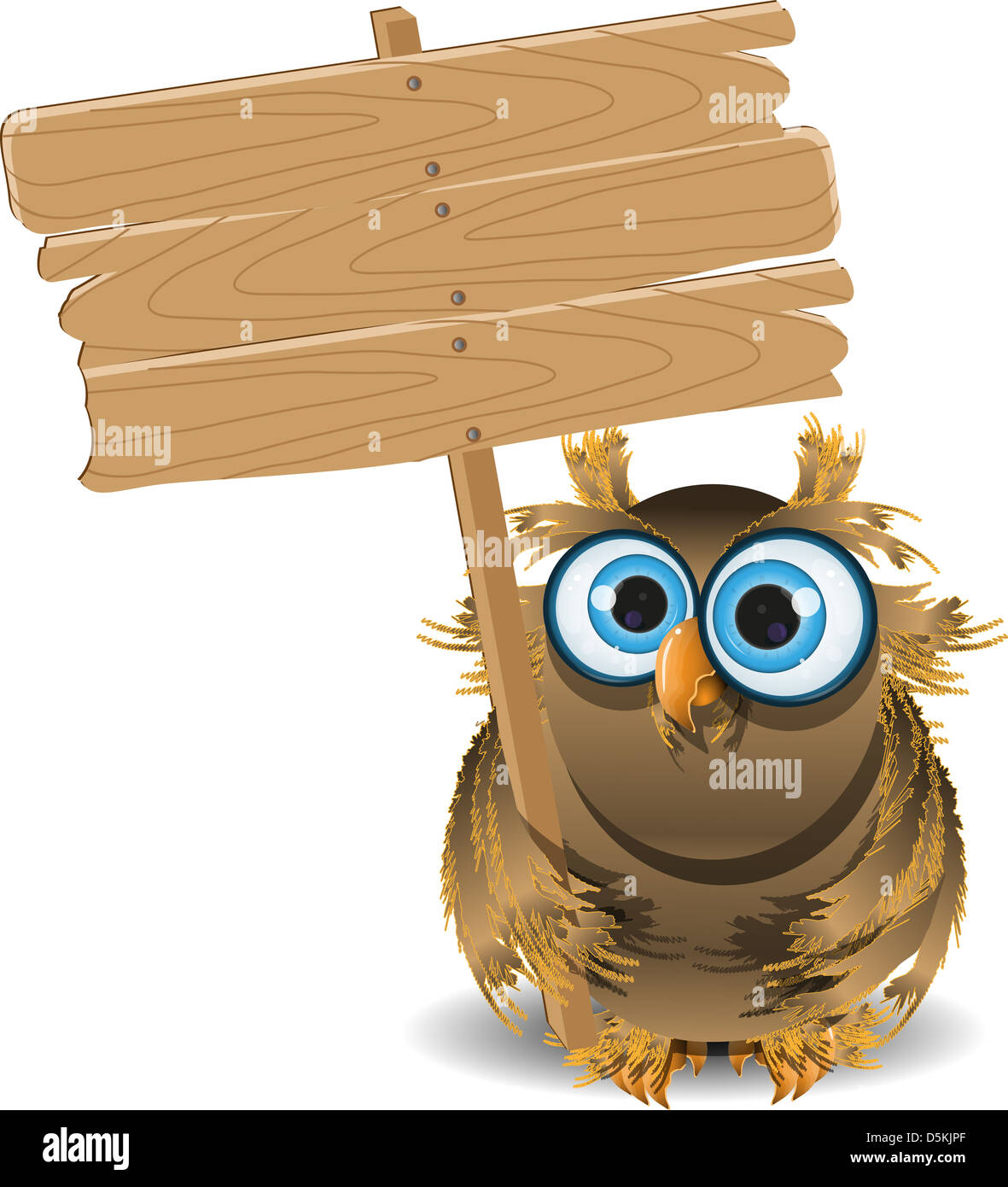 illustration startled owl and a wooden plaque Stock Photo - Alamy
