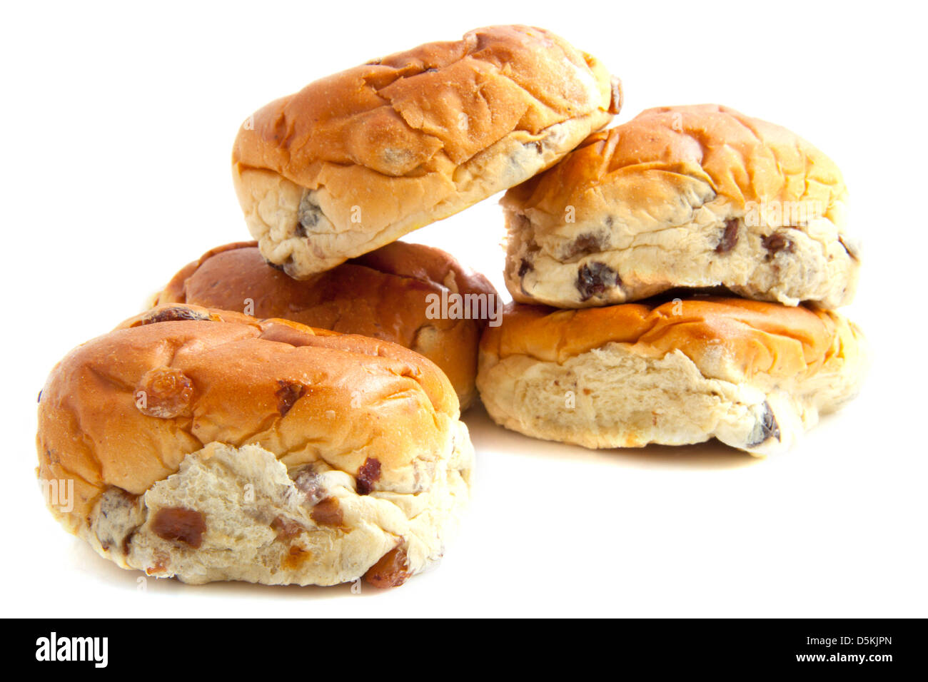 Five raisin buns isolated on a white background Stock Photo - Alamy