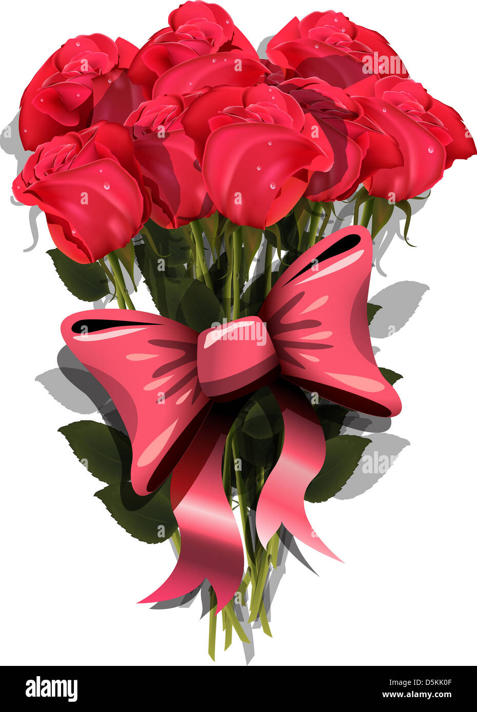 illustration, bouquet of roses with a bow Stock Photo - Alamy