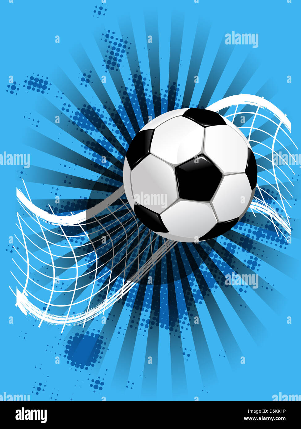 illustration soccer ball and net on blue background Stock Photo - Alamy