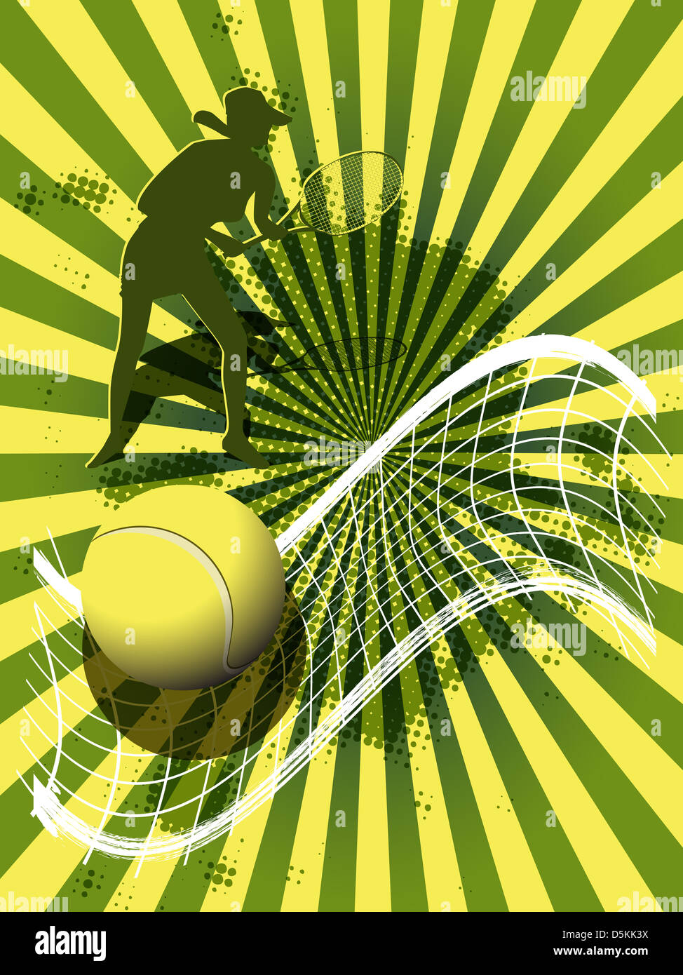 illustration, tennis ball on abstract green background Stock Photo - Alamy