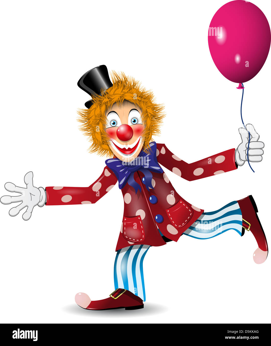 illustration redheaded cheerful clown in black hat Stock Photo - Alamy