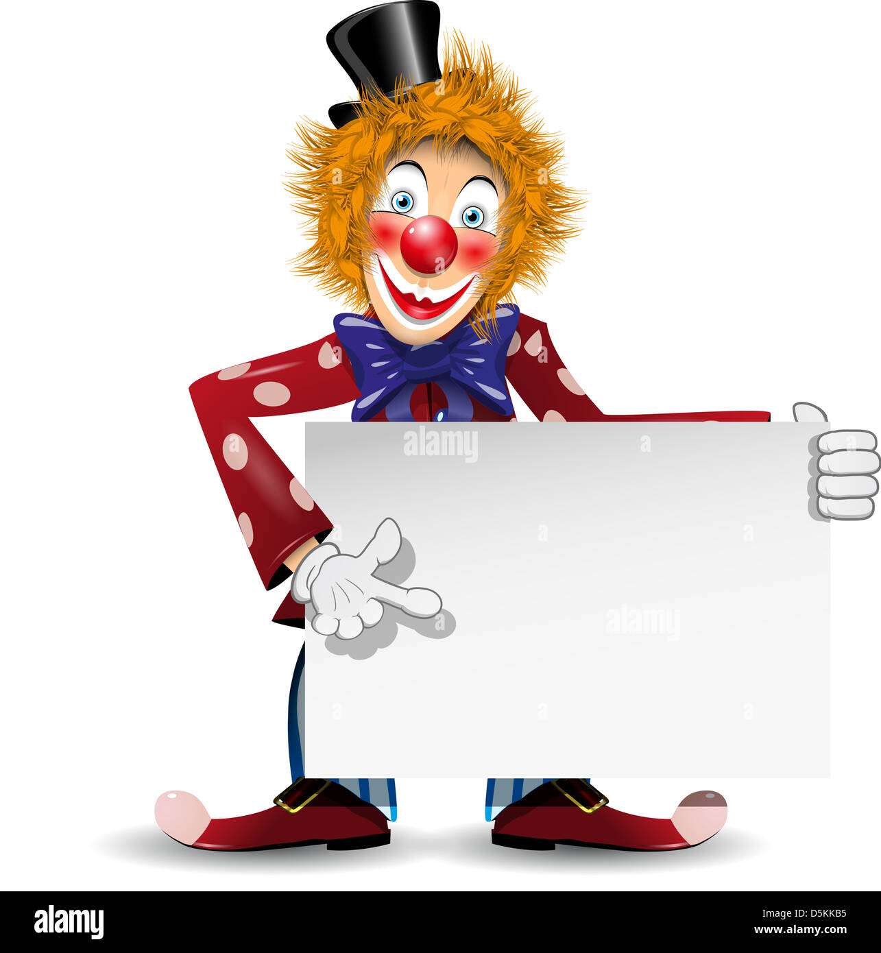 illustration redheaded cheerful clown with a white placard Stock Photo ...