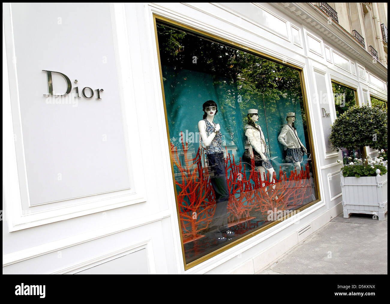 General view of Dior clothing store and window display at Place Vendome ...