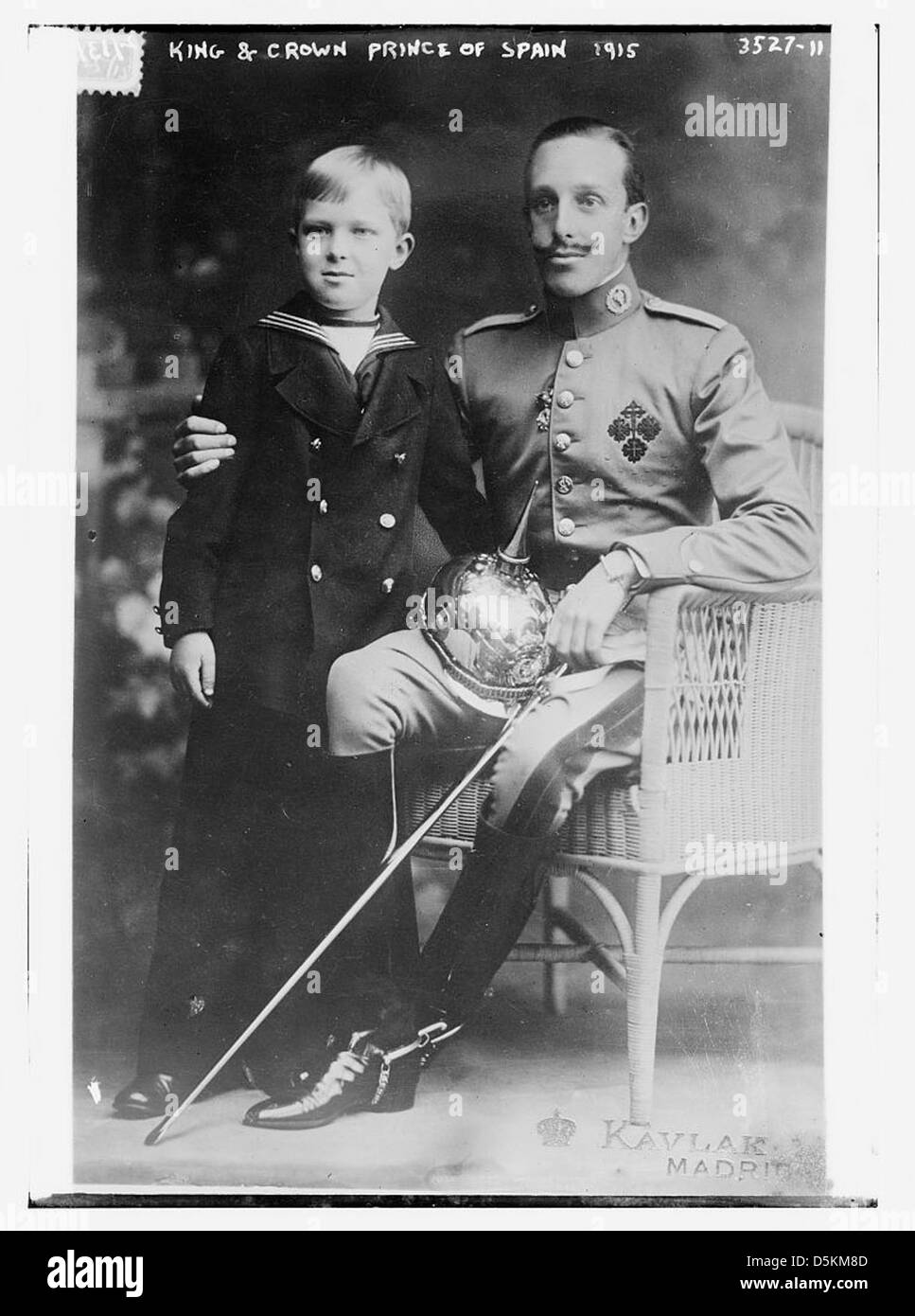 A portrait of King Alfonso XIII of Spain and his son, the Crown Prince ...