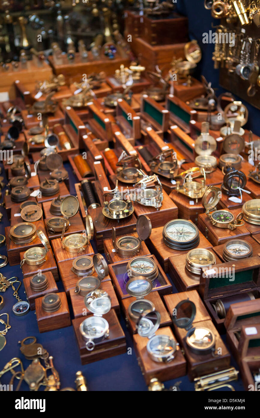 An antique stall in the Portobello Road market. A large collection of ...