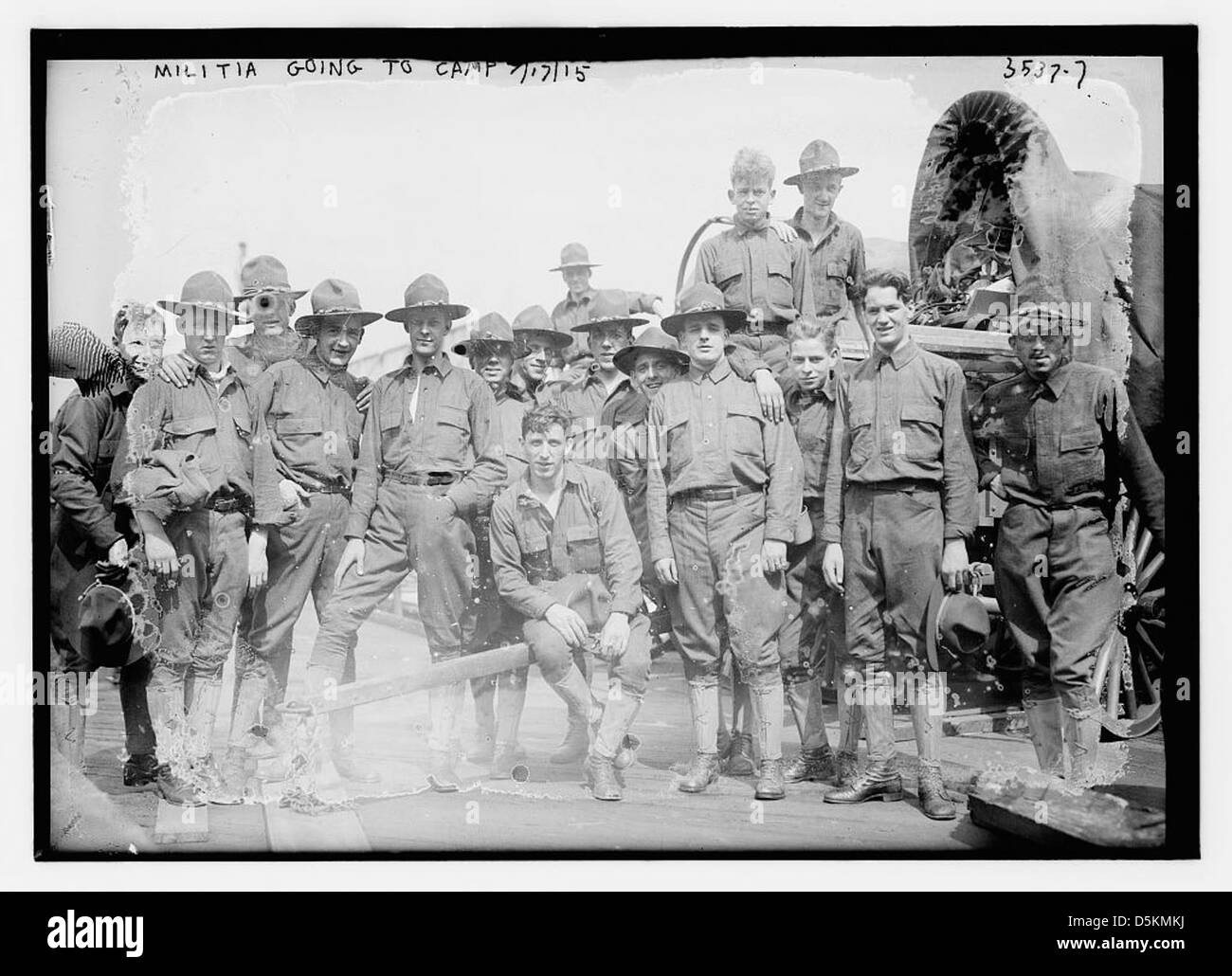A photograph depicting a militia group on their way to camp on July 17 ...