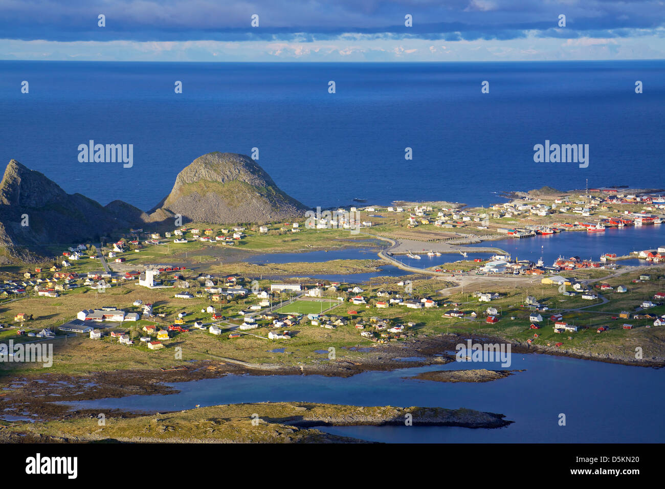 Aerial view of picturesque traditional norwegian fishing town of ...