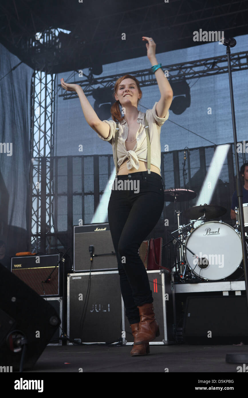 Eva Briegel performing at the fan party for german woman soccer world ...
