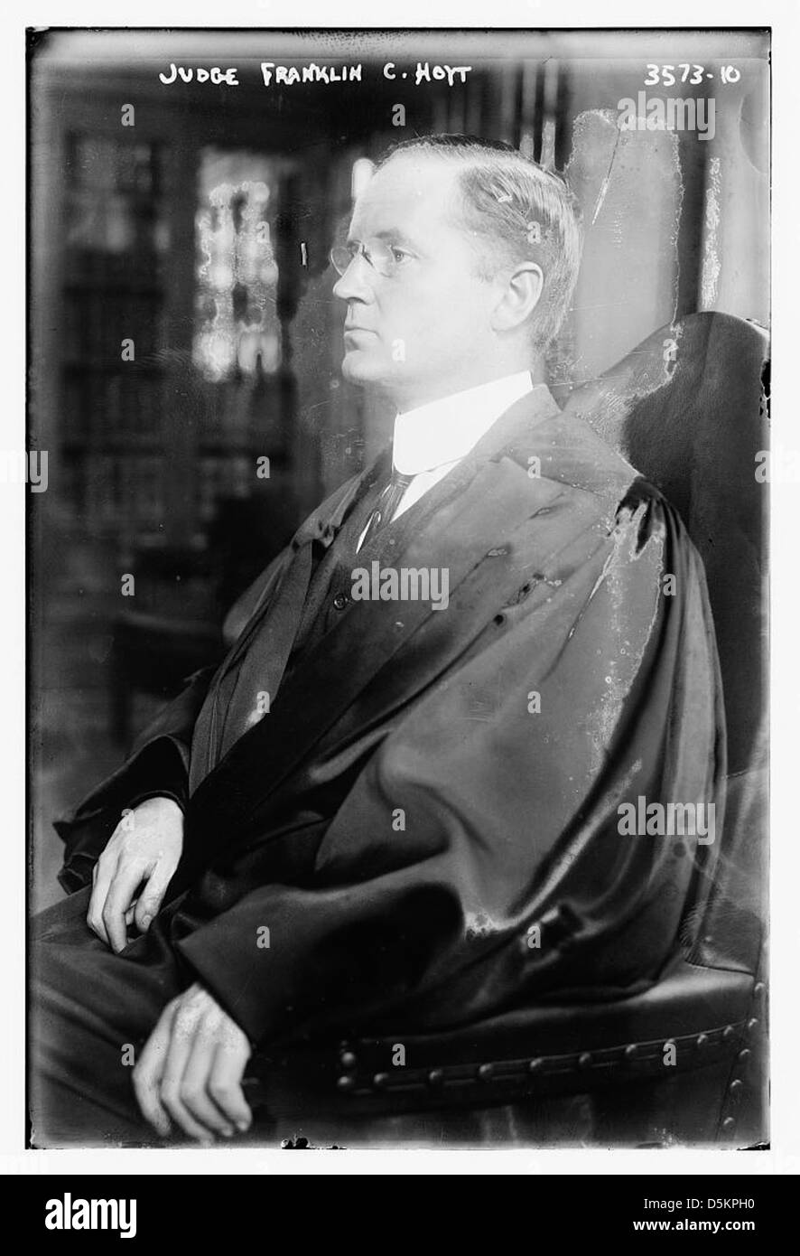 A portrait of Judge Franklin C. Hoyt, showing him seated in a formal ...
