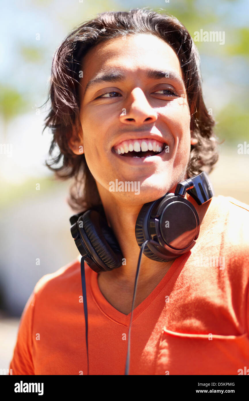 Portrait of young man with headphones Stock Photo - Alamy