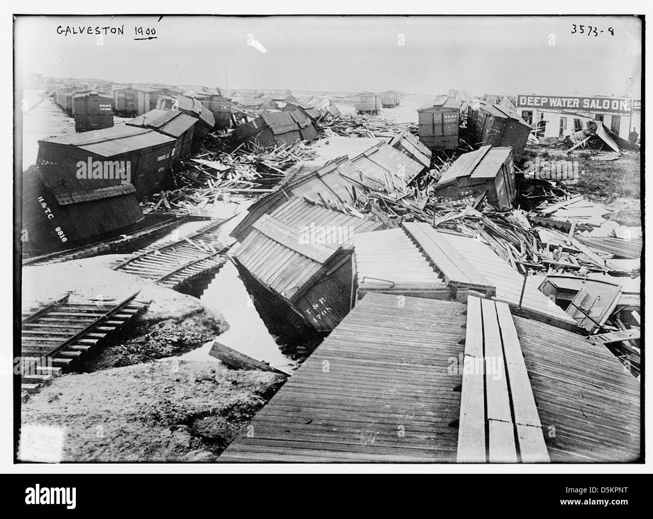 A photograph depicting the aftermath of the 1900 Galveston hurricane ...