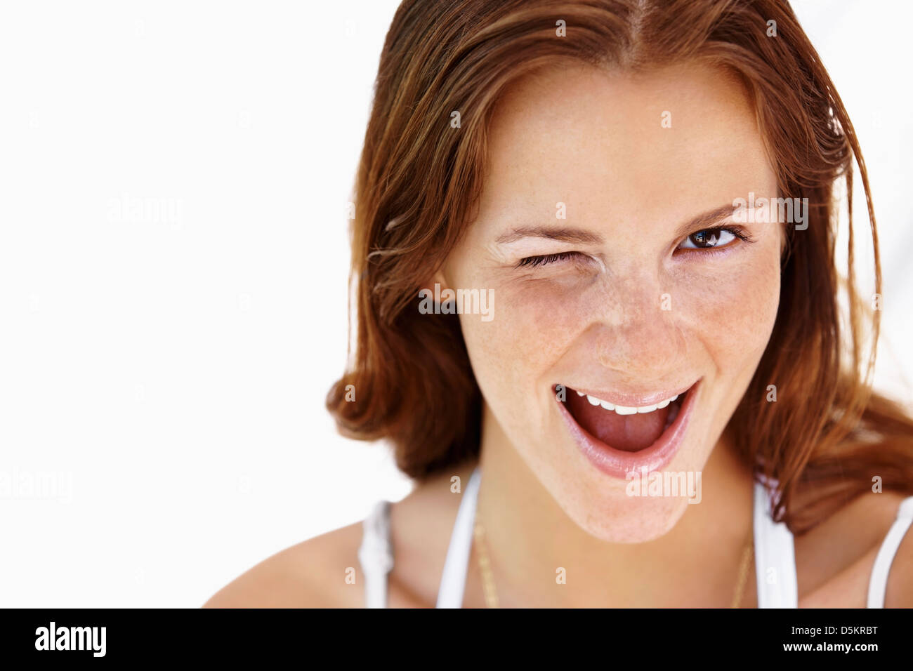 Woman Winking And Smiling Close Up High Resolution Stock Photography ...
