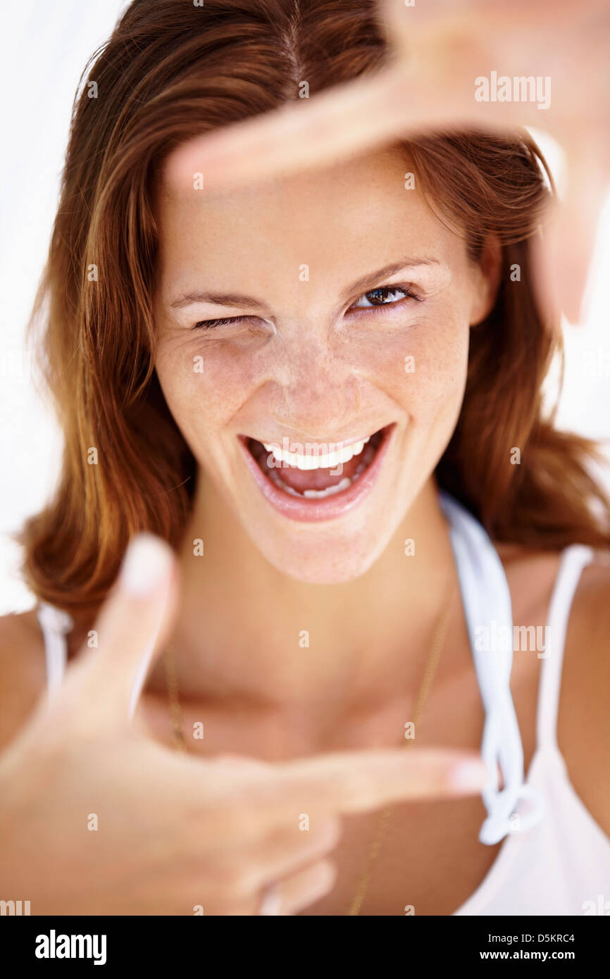 Portrait of gesturing woman Stock Photo - Alamy