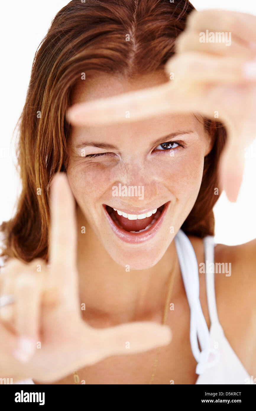 Portrait of gesturing woman Stock Photo - Alamy