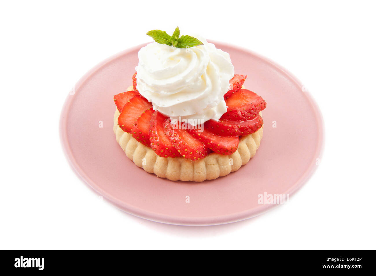 Strawberry pie on pink plate isolated over white Stock Photo - Alamy