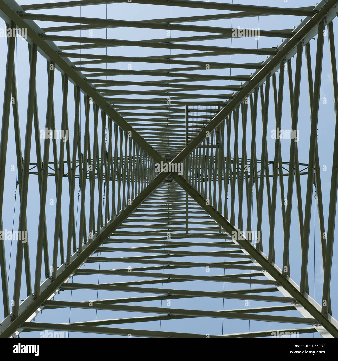 High voltage electricity pylon or mast taken bottom up from the center ...