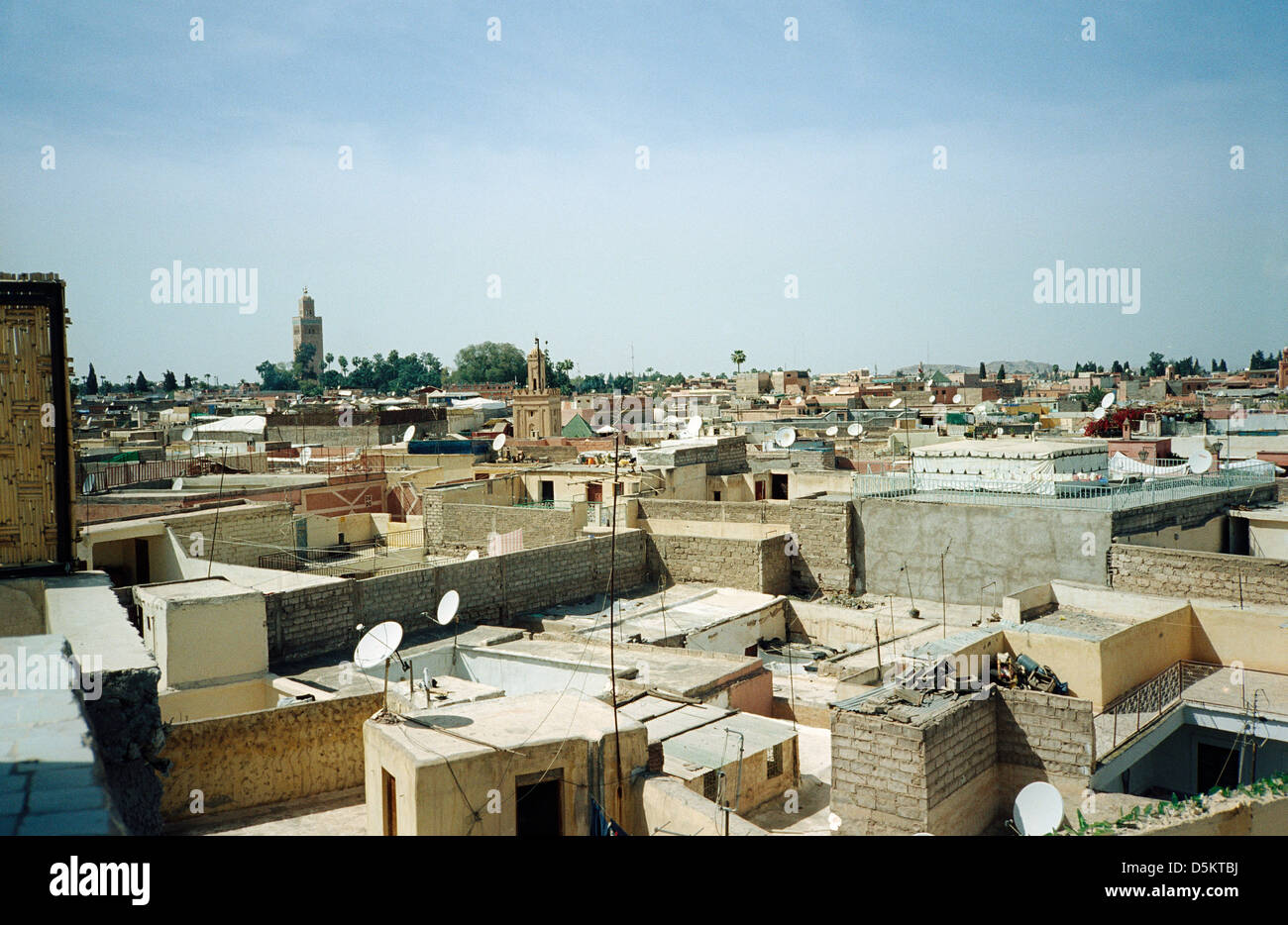 View over rooftops and terraces, old town, Marrakesh, Morocco Stock ...