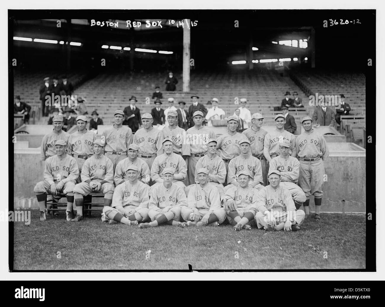 This 1913 photograph shows the Boston American League team. The image ...