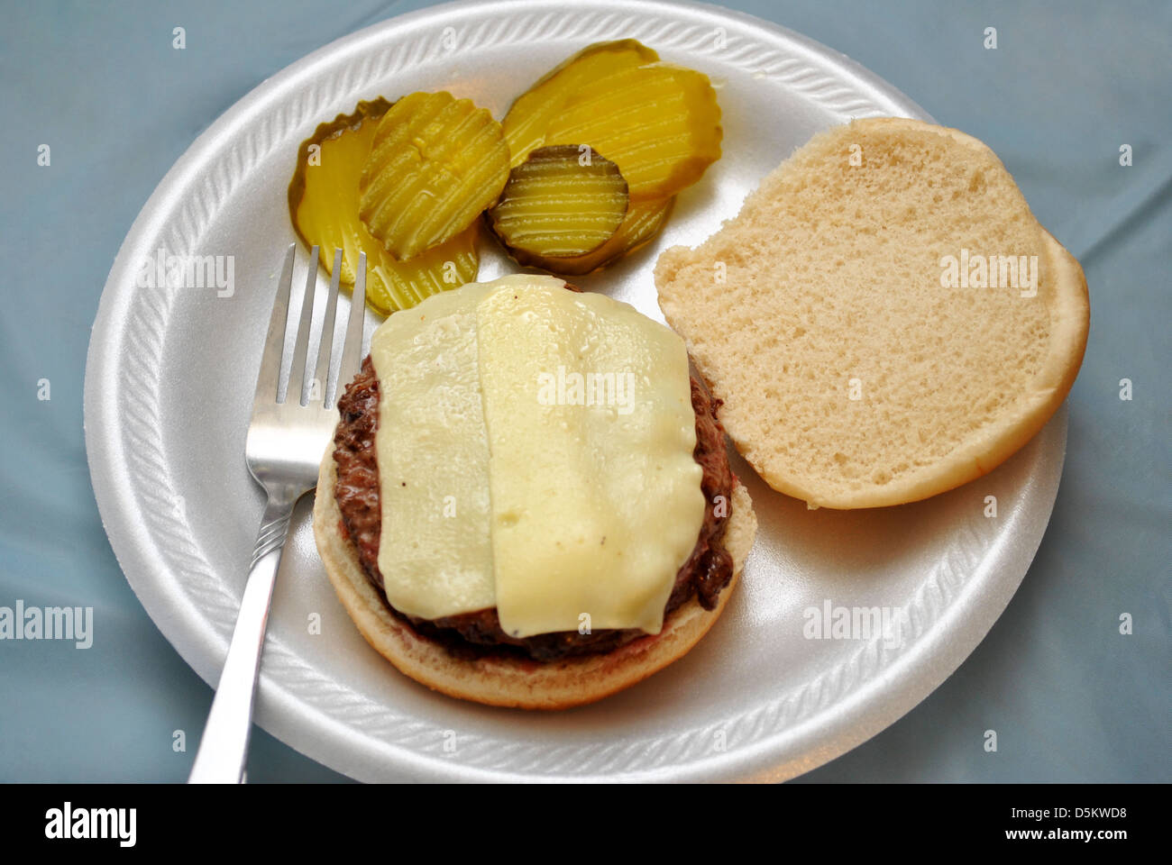 Cheese Burger with Pickle Slices Stock Photo - Alamy