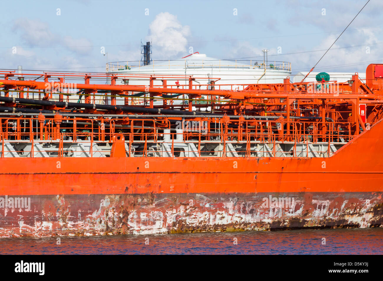 Oil tanker at Billingham oil jetty on the river Tees at Middlesbrough ...