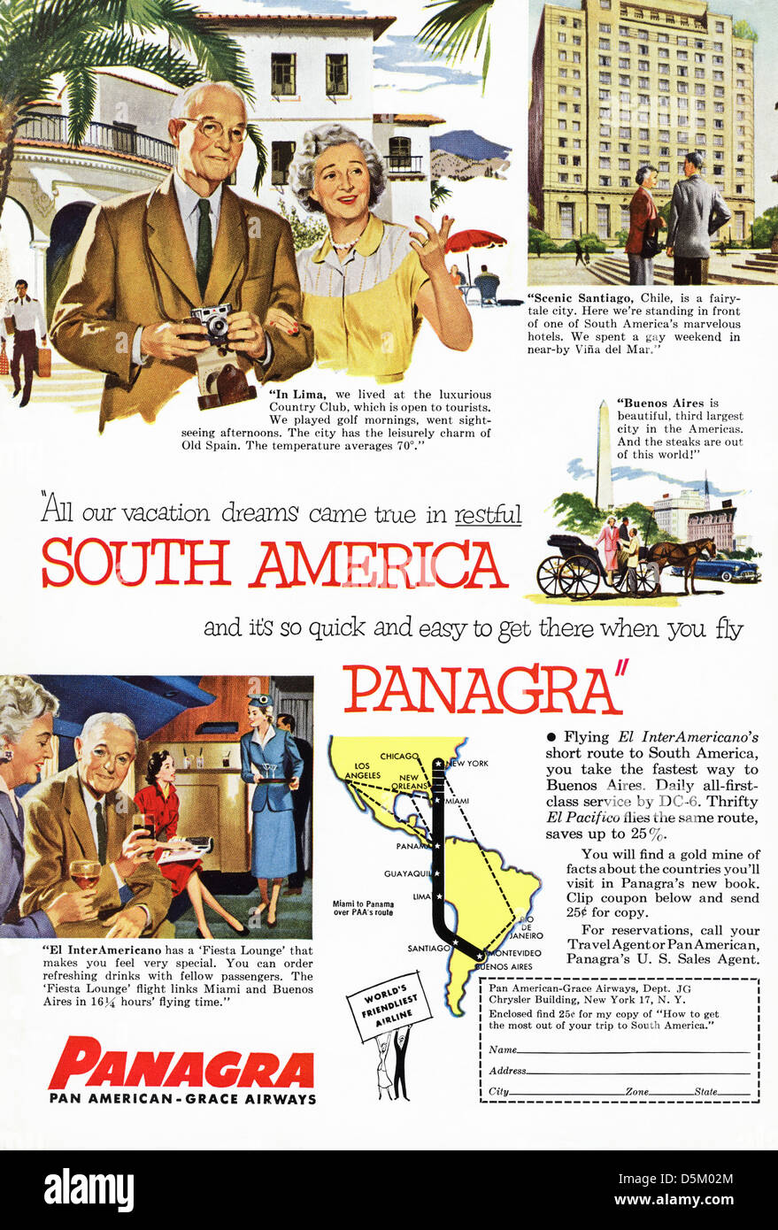 advertisement 1950s Panagra Pan American-Grace Airways advert in ...