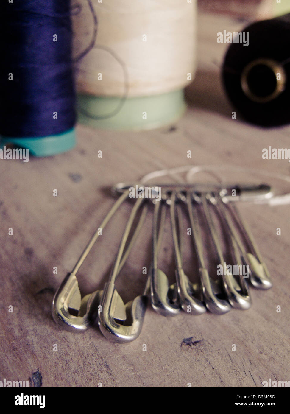 spools of thread,safety pins Stock Photo - Alamy