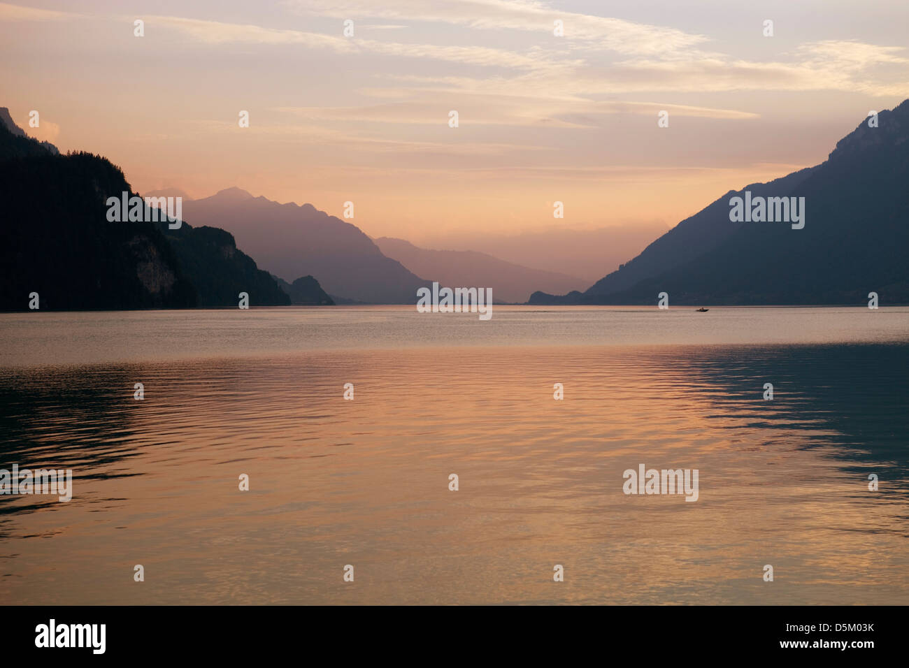 swiss lake at sunset in brienz, Switzerland Stock Photo - Alamy