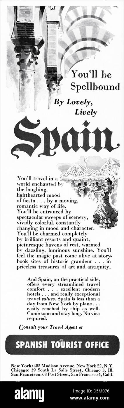 advertisement 1950s Spain tourism advert in American magazine circa ...