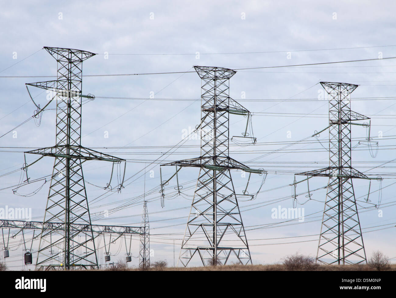 Steel lattice high voltage transmission towers Stock Photo - Alamy