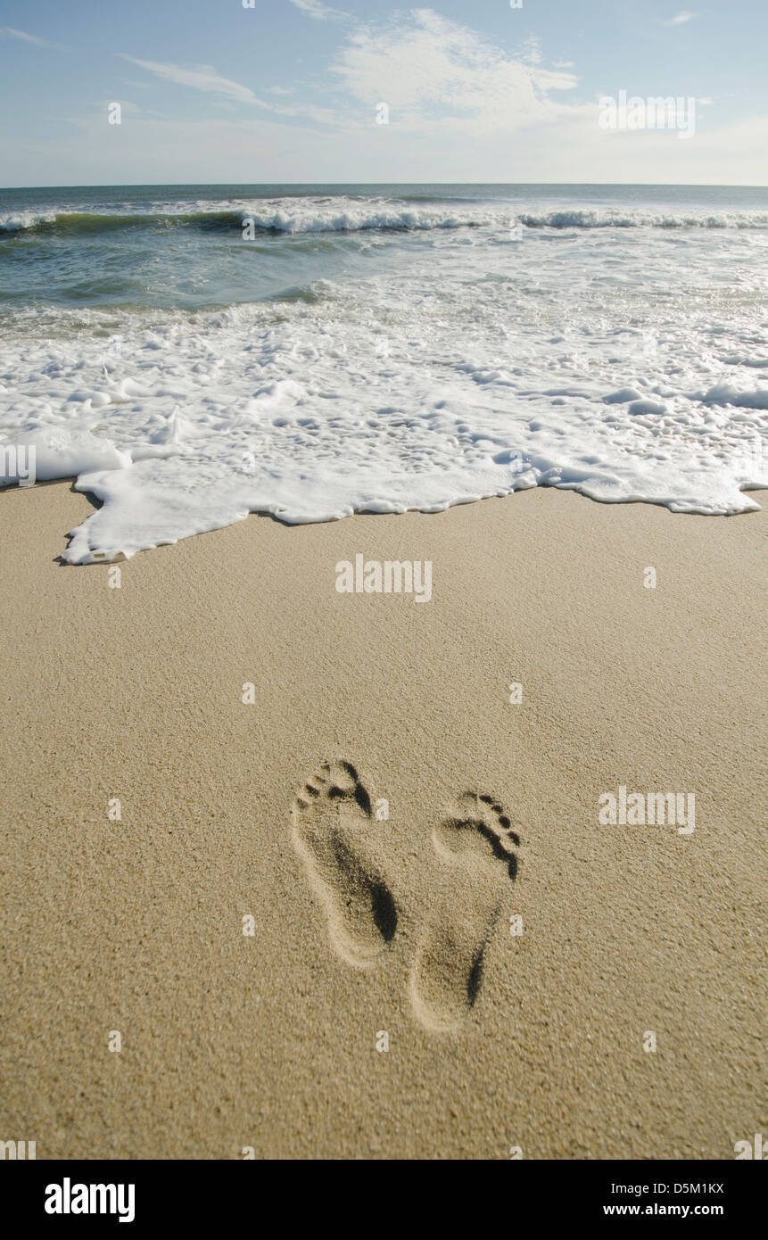 Footprints on sandy beach Stock Photo - Alamy