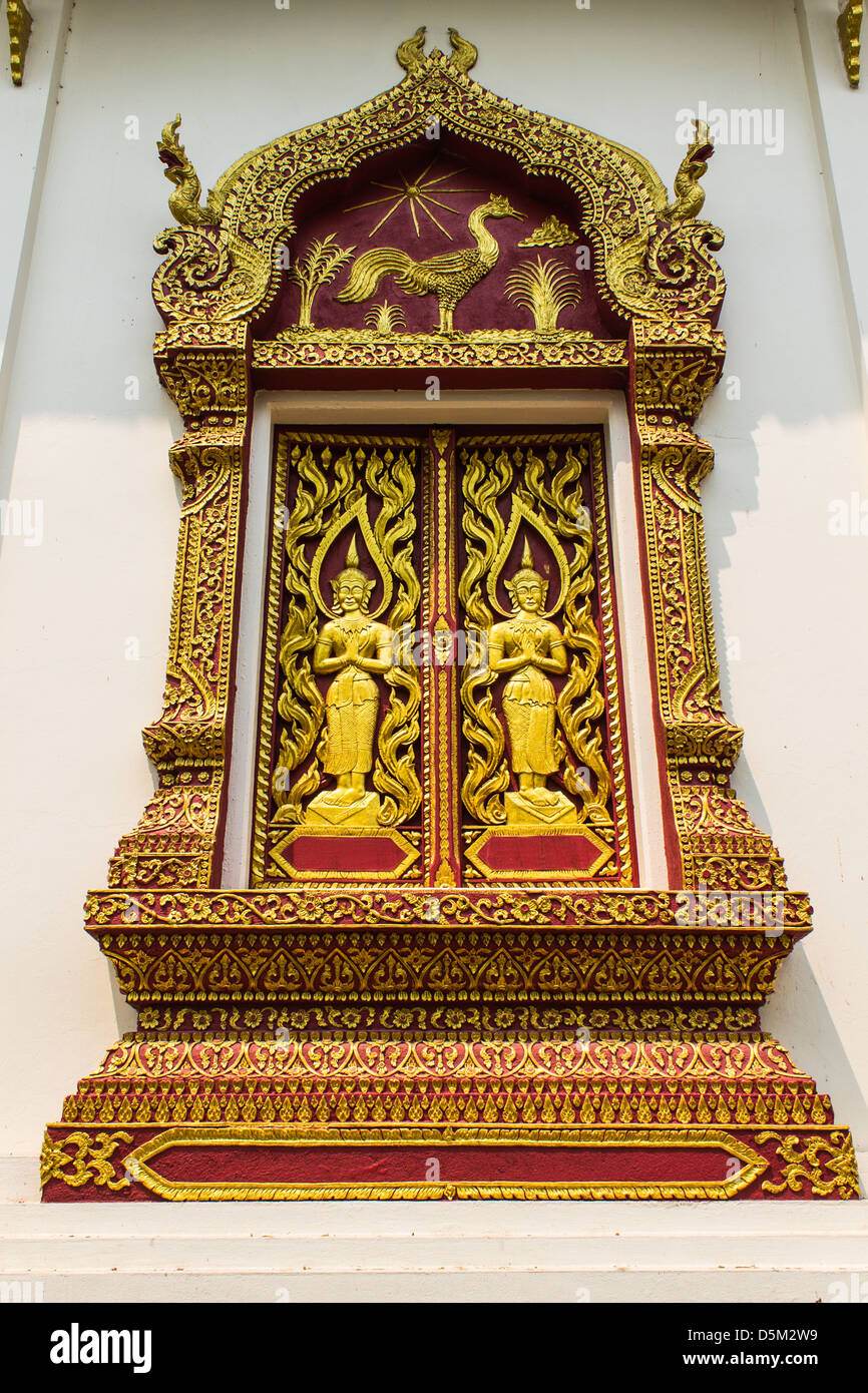 Golden Ornament wooden window of Thai temple in Chiangmai , Thailand ...