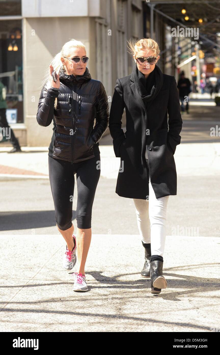 New York, USA. 3rd April 2013. Yolanda Foster, Gigi Hadid, walk in Soho ...