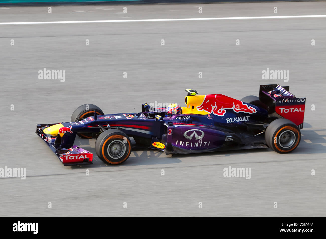 Mark Webber of team Red Bull down the main straight at the Malaysian F1 ...