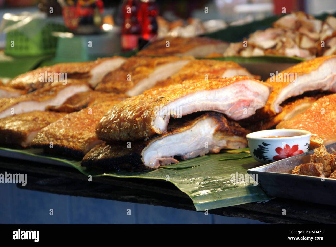 Pork roast display in food shop at Chatuchak Weekend Market , Bangkok ...