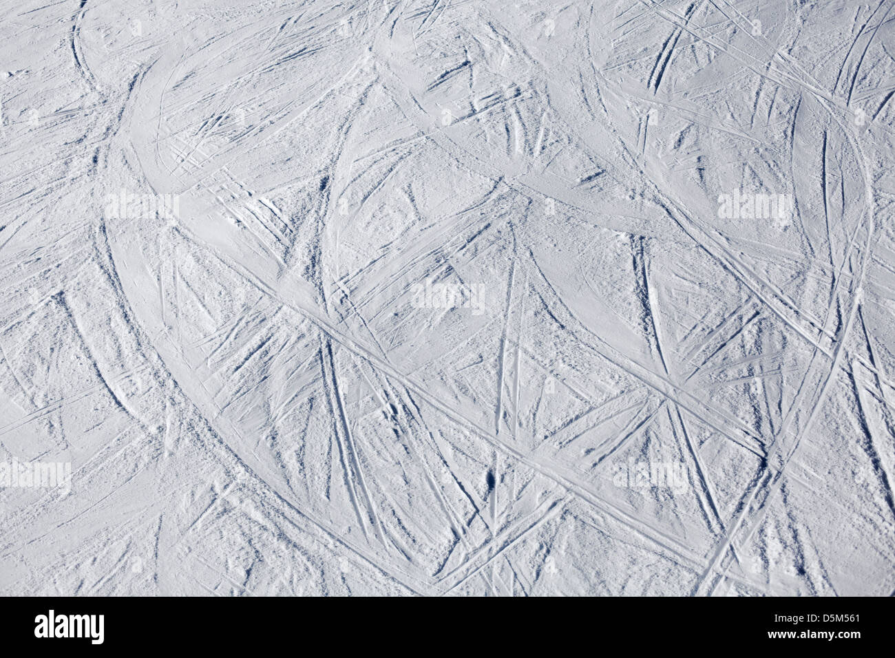 Ski marks left in the snow taken from a birds eye view Stock Photo - Alamy