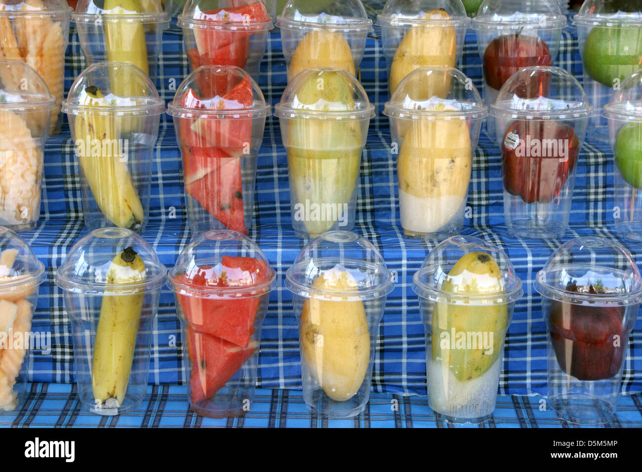 Colorful mixed fruits in cup ready to be blended at Chatuchak Weekend ...