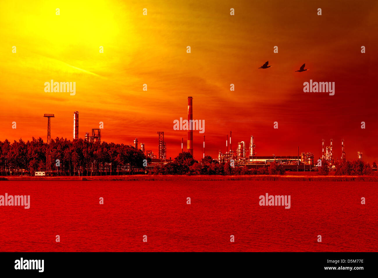 Petroleum oil refinery factory at sunset Stock Photo - Alamy