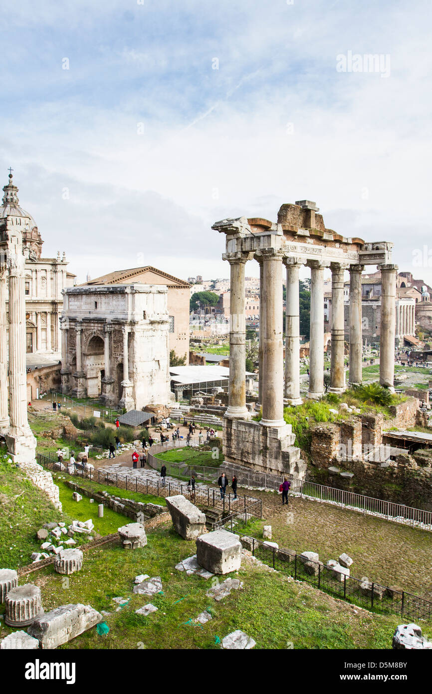 View of the Roman Forum with the Temple of Saturn and Arch of Septimius ...