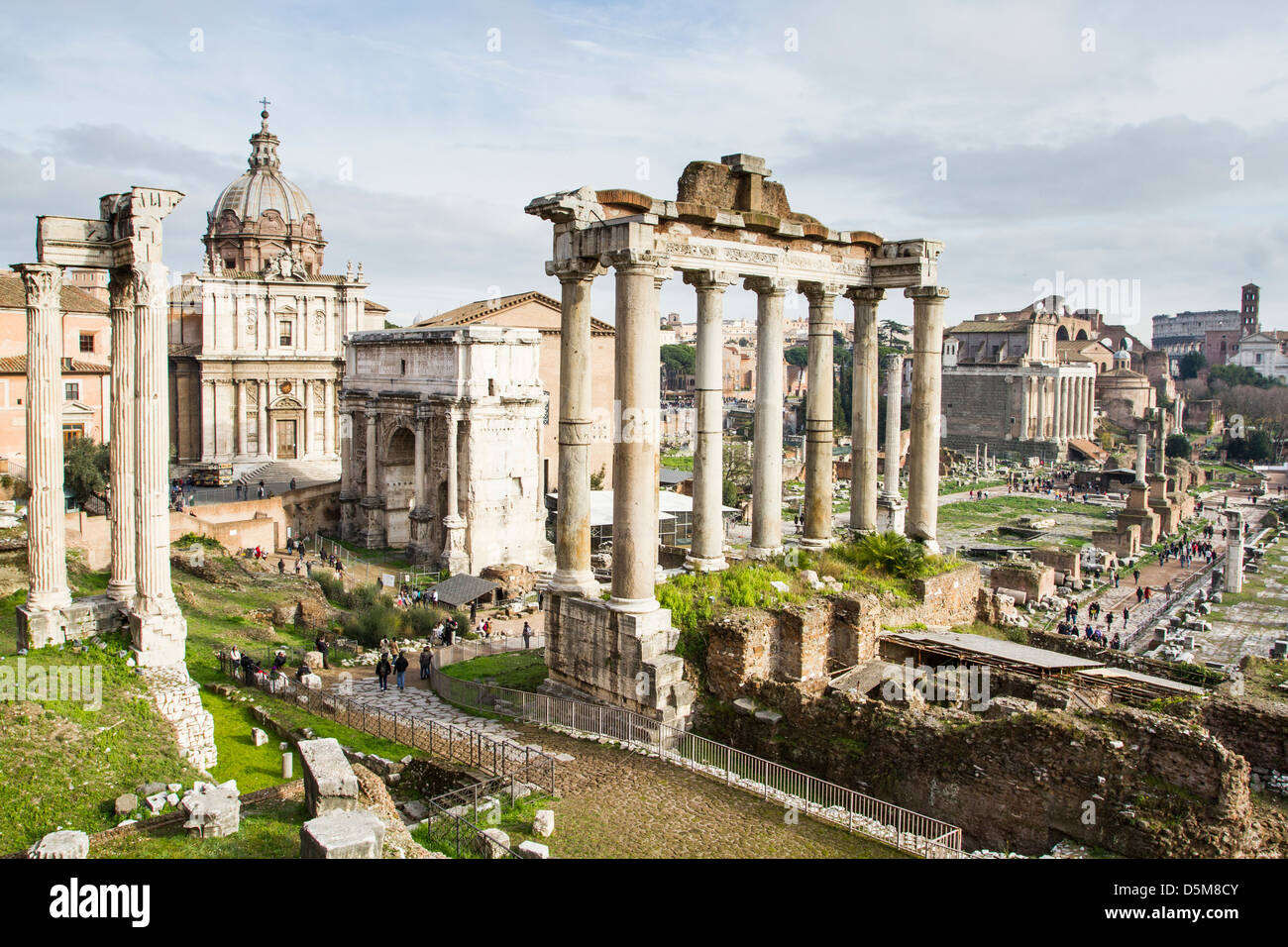 View of the Roman Forum with the Temple of Saturn and Arch of Septimius ...
