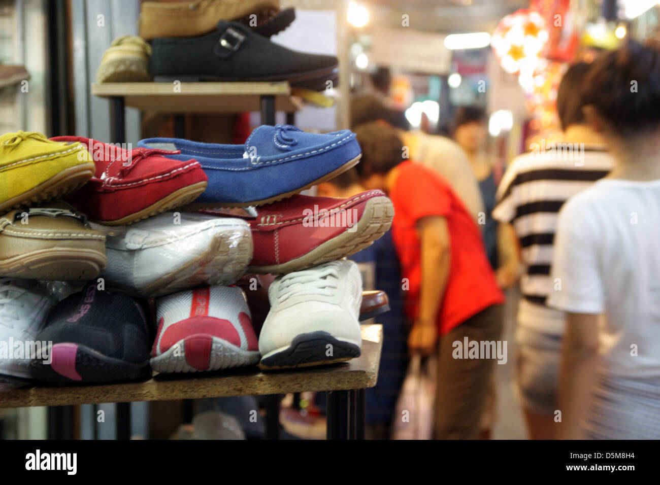 Shoes on sale in shop at Chatuchak Weekend Market in Bangkok Stock ...