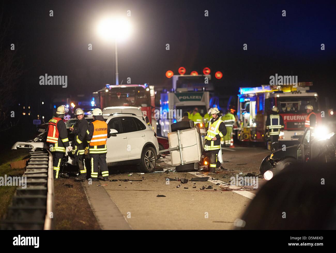 Rescue workers are on the scene of an accident on Autobahn A61 heading ...