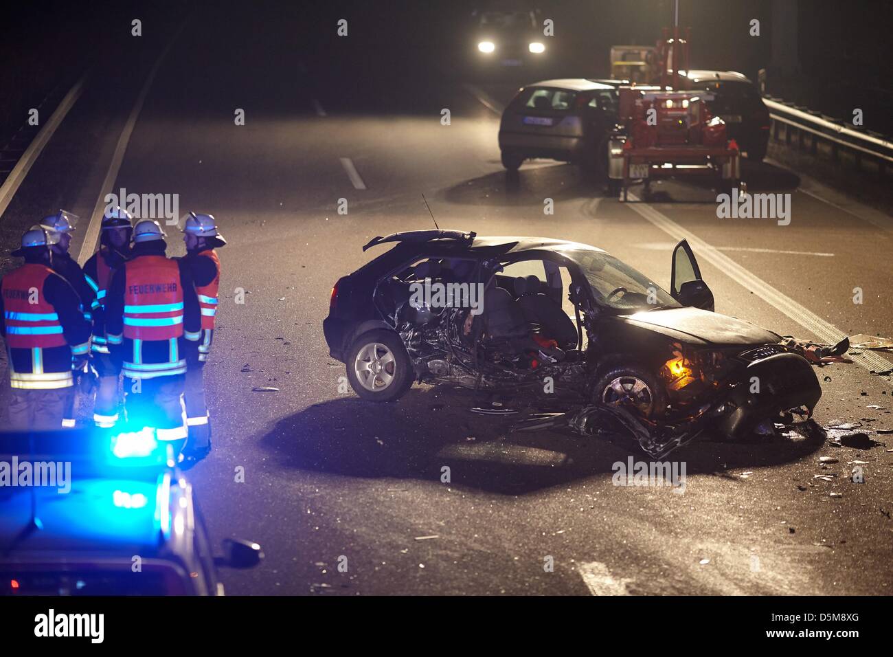 Rescue workers are on the scene of an accident on Autobahn A61 heading ...