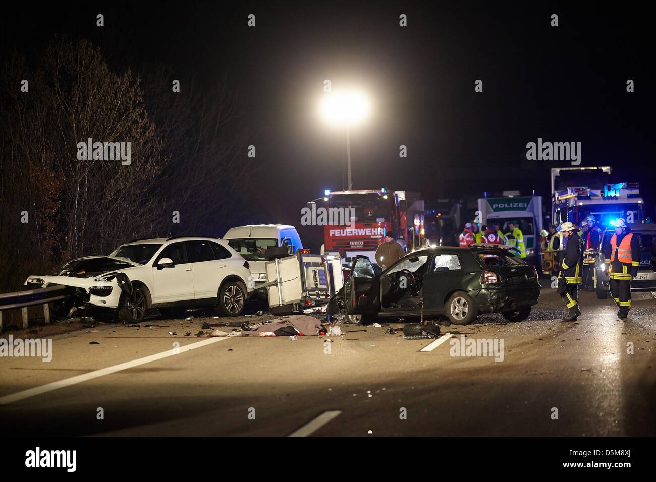 Rescue workers are on the scene of an accident on Autobahn A61 heading ...