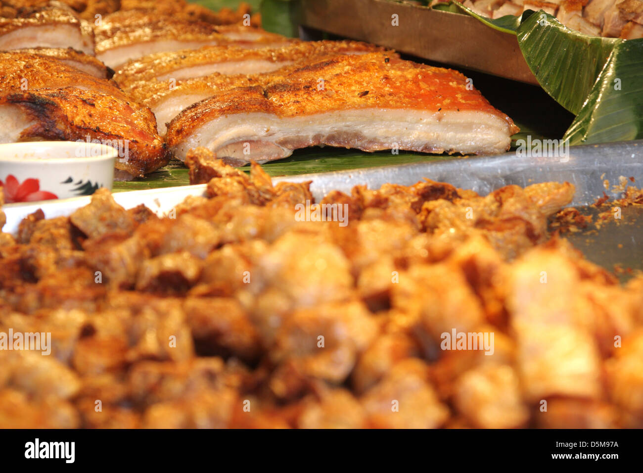 Pork roast display in food shop at Chatuchak Weekend Market , Bangkok ...