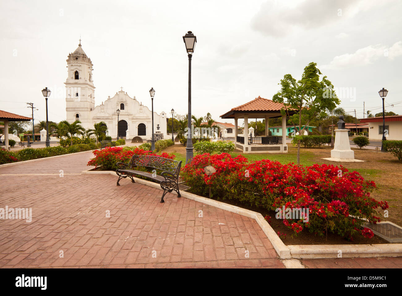 The church and park in the small town Nata, Cocle province, Republic of ...