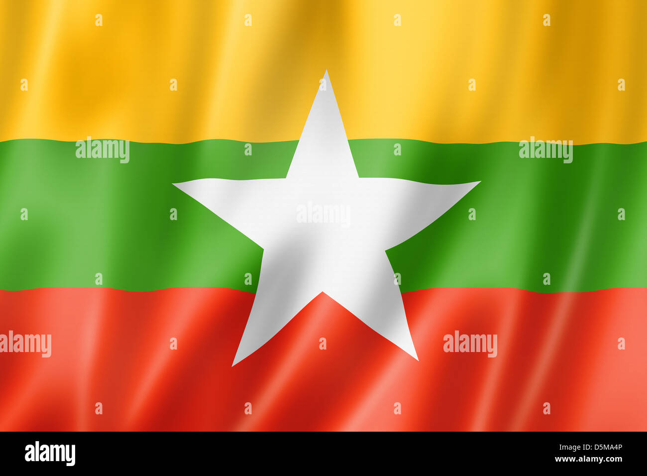 Burma Myanmar flag, three dimensional render, satin texture Stock Photo ...